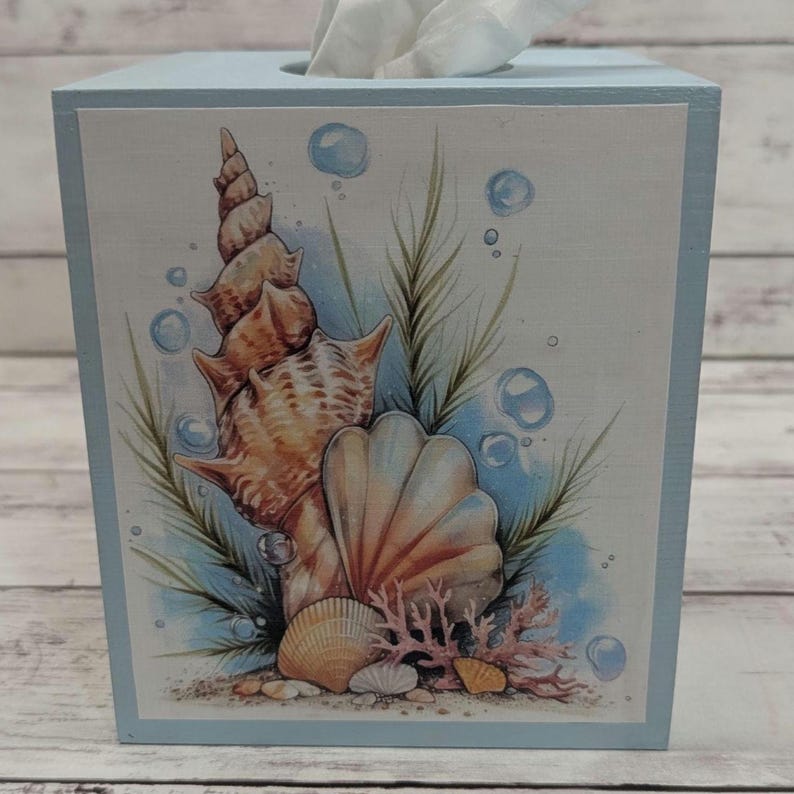 Seashells Tissue Box Cover: Coastal Shabby Chic Wood Decor - Etsy