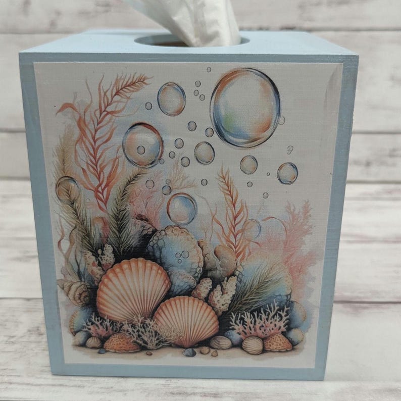 Seashells Tissue Box Cover: Coastal Shabby Chic Wood Decor - Etsy