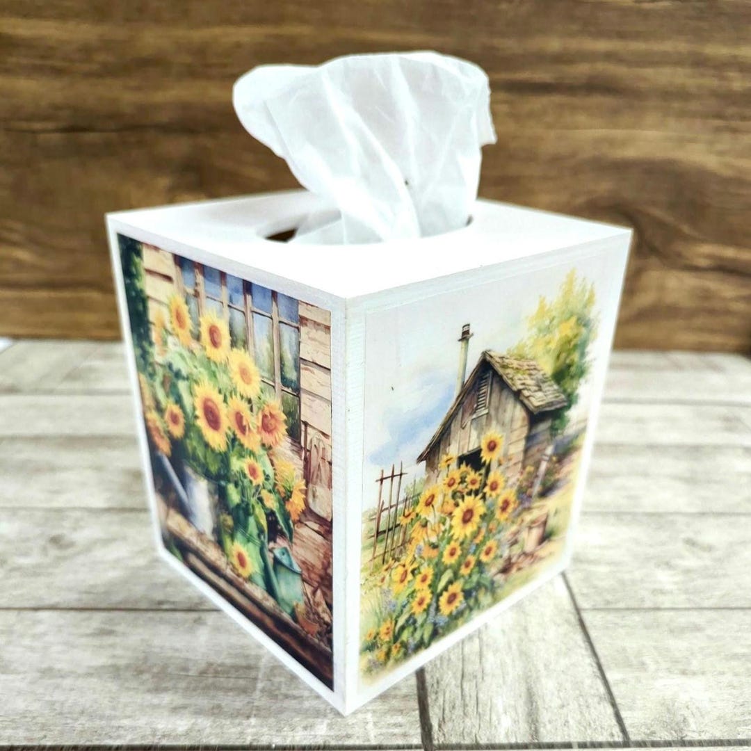 Sunflower Tissue Box Cover: Shabby Chic Decoupage Wood - Etsy