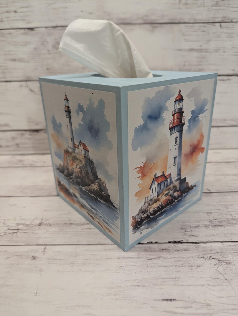 Lighthouse Tissue Box Cover: Coastal Wood Decor - Etsy