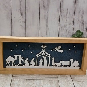 3D Nativity Scene Shadow Box Sign, Starry Night Nativity Scene ...