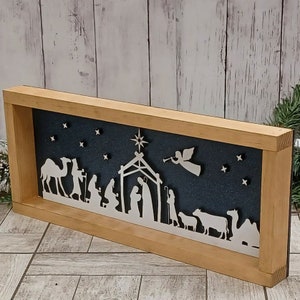 3D Nativity Scene Shadow Box Sign, Starry Night Nativity Scene ...
