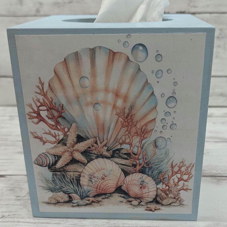 Seashells Tissue Box Cover: Coastal Shabby Chic Wood Decor - Etsy