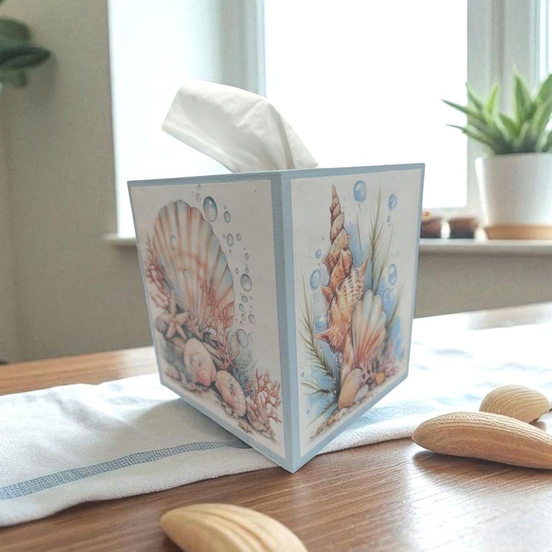 Seashells Tissue Box Cover: Coastal Shabby Chic Wood Decor - Etsy