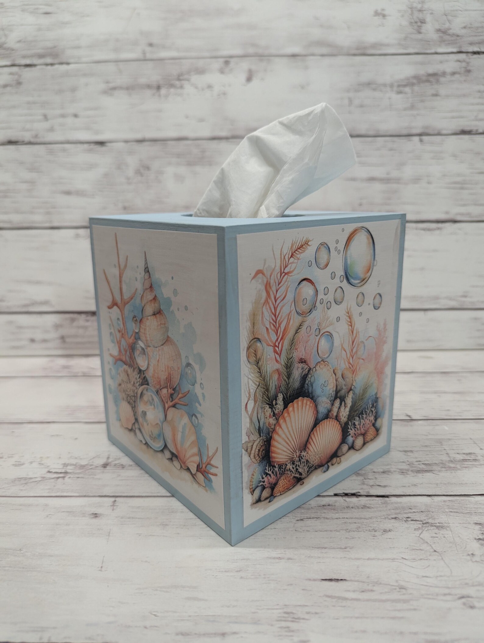 Seashells Tissue Box Cover: Coastal Shabby Chic Wood Decor - Etsy