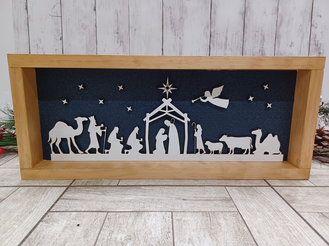 3D Nativity Scene Shadow Box Sign, Starry Night Nativity Scene ...