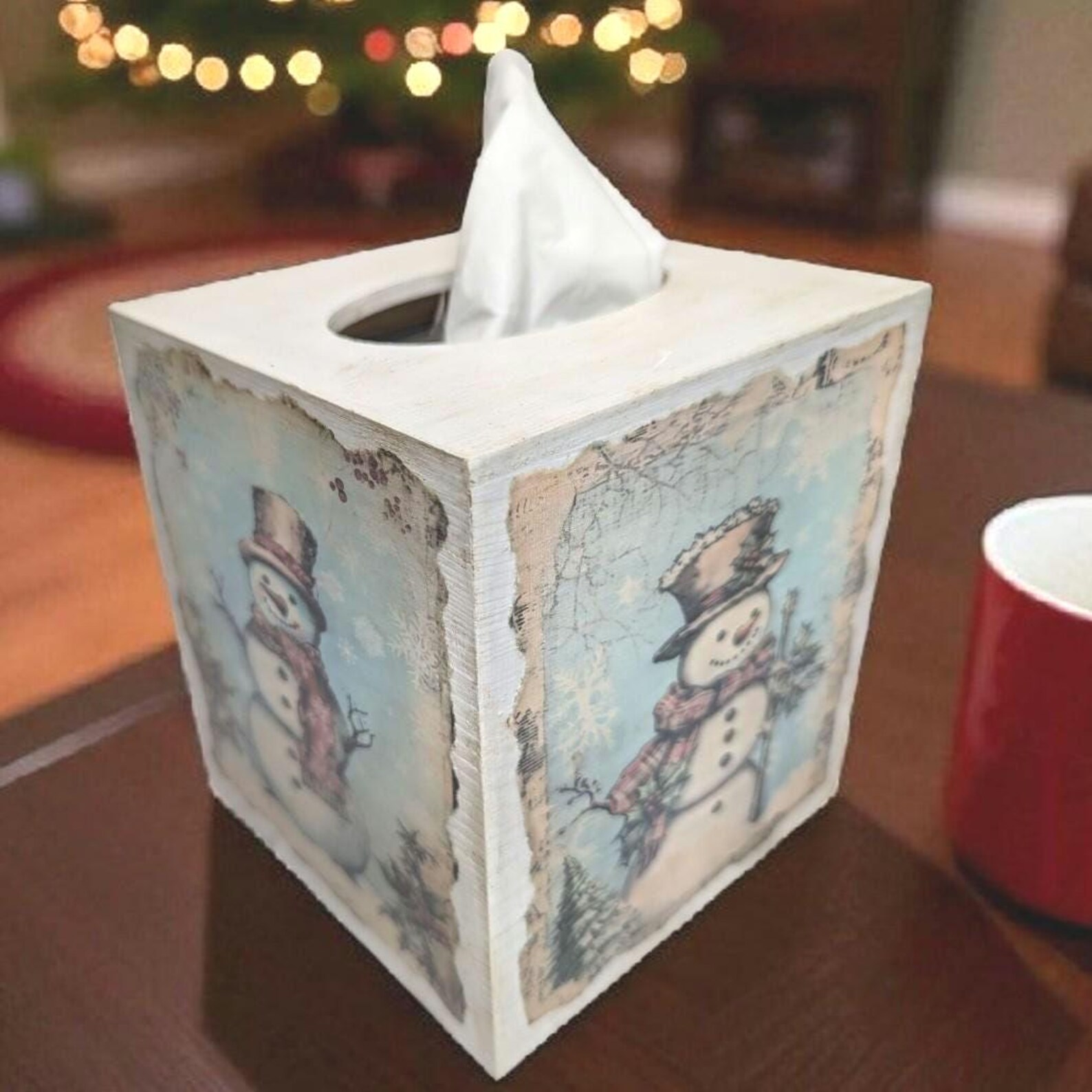 Vintage Snowmen Tissue Box Cover: Handcrafted Christmas Decor - Etsy