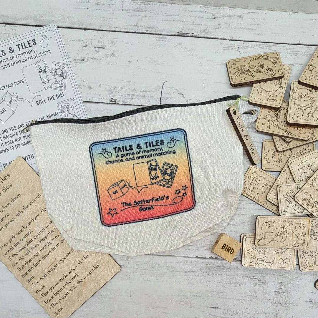 Tails and Tiles Memory Game: Engraved Wooden Animal Matching Game - Etsy