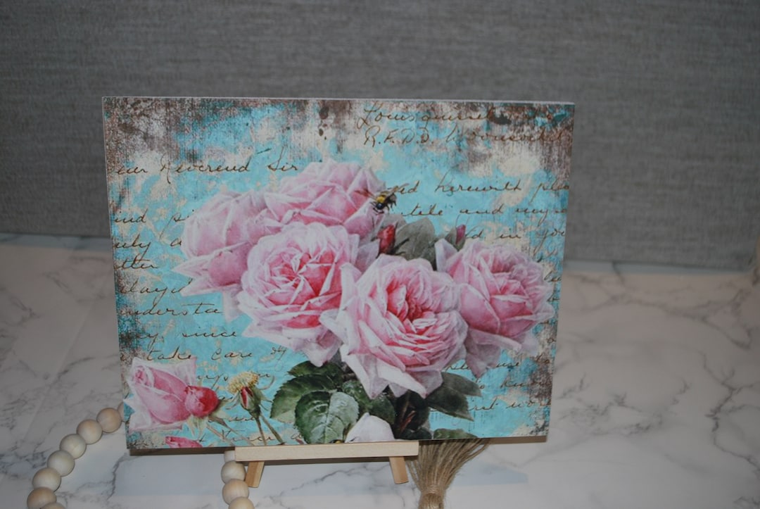 Shabby Chic Wall Décor, Vintage Rose Plaque, Shabby Chic Sign, Wall Art ...