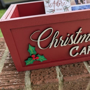 Rustic Christmas Card Holder - Wooden Holiday Card Box With Holly Decor ...