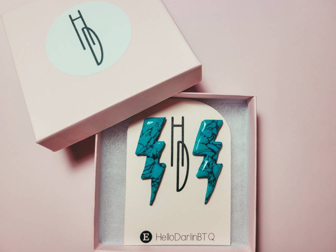 Peacock Turquoise Clay Lightning Bolt Earrings - Etsy