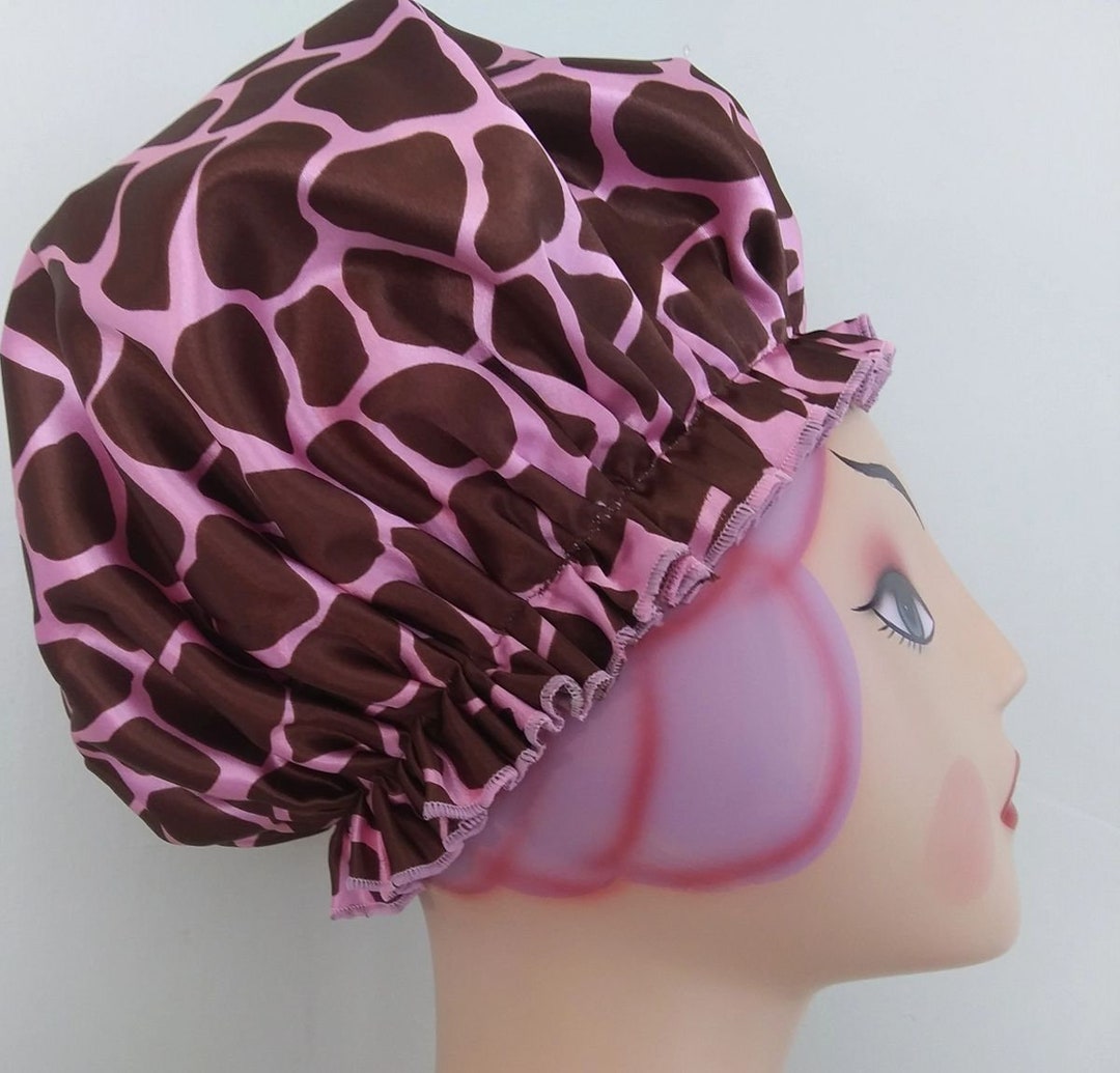 Brown and Bright Pink Giraffe Satin Bouffant Shower Cap - Etsy
