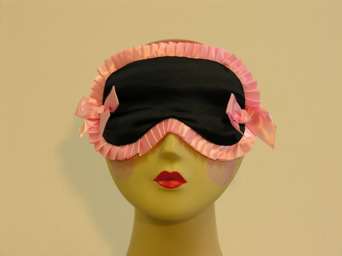 Black Sleep Mask With Pink Ruffle and Bows - Etsy