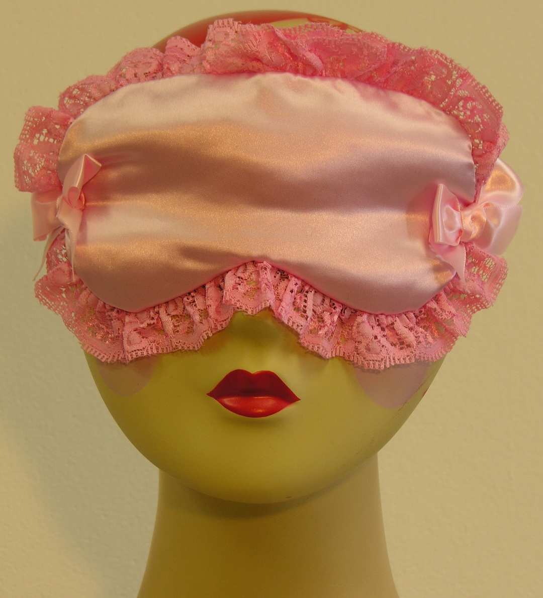 Pink Satin Sleep Mask With Pink Lace Ruffle - Etsy