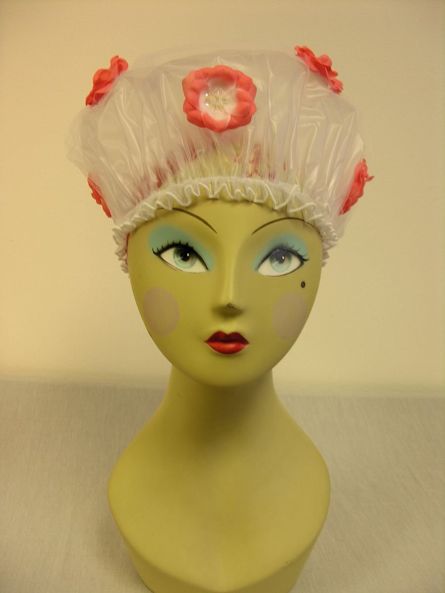 Coral Pink Roses With Sequins Bouffant Shower Cap - Etsy