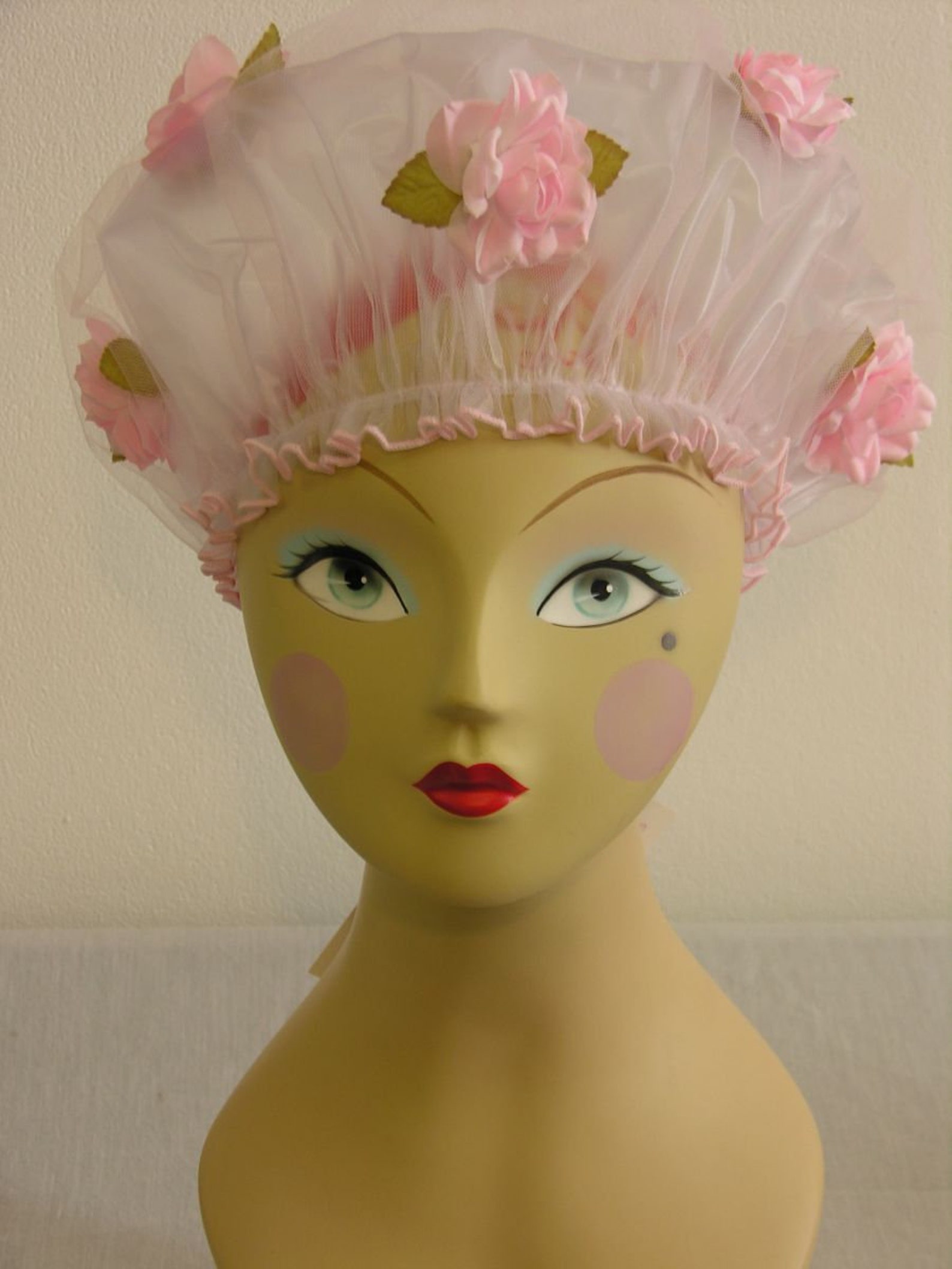 Roses Bouffant Shower Cap in White, Cream or Pink - Etsy