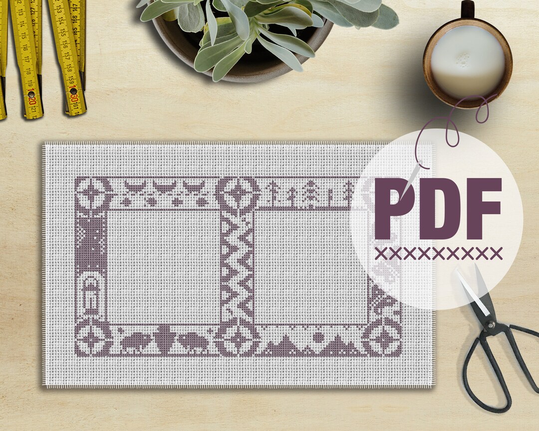 Cross Stitch Sampler Border Pattern: Bison, Canoe, Big Dipper (PDF ...