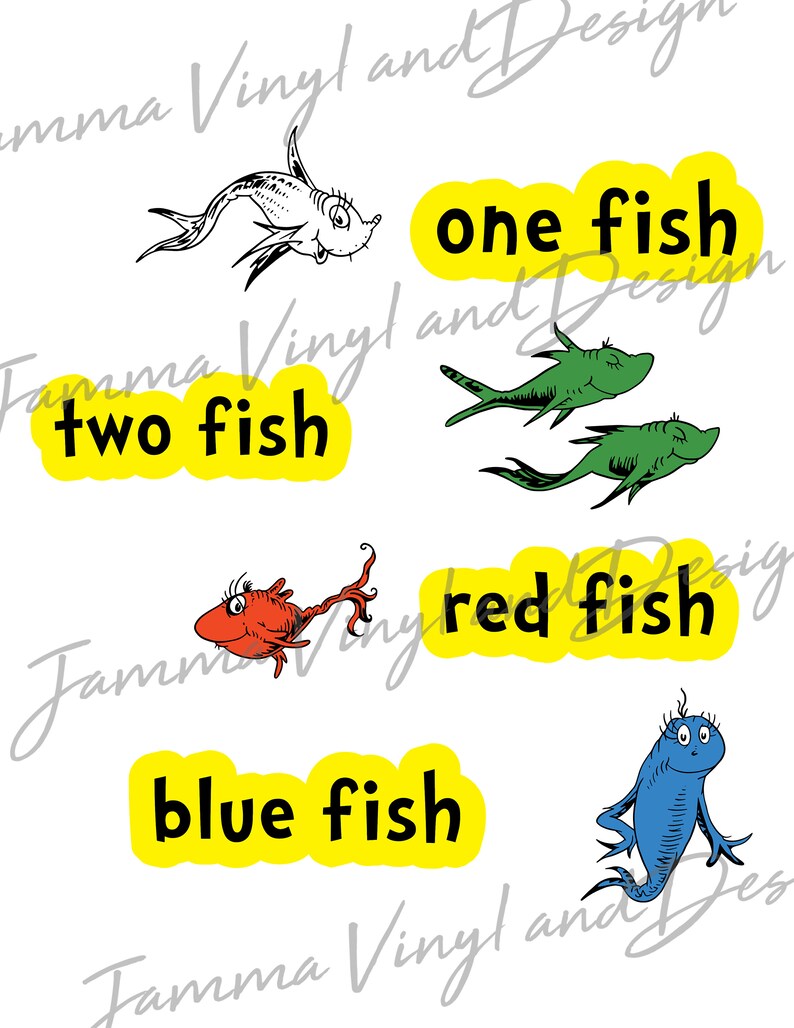 Dr Seuss One Fish Two Fish Red Fish Blue Fish/cutting File/sublimation ...