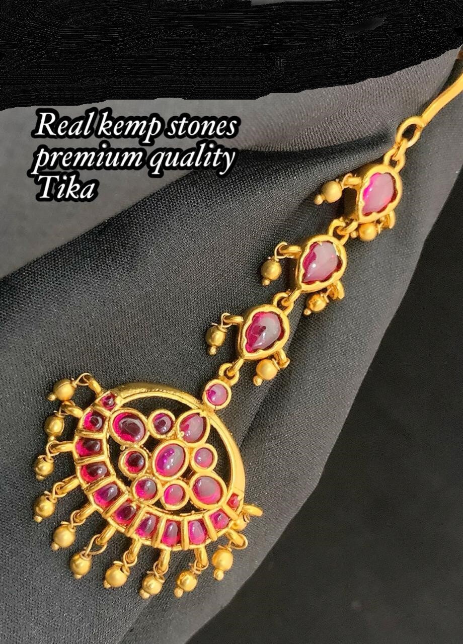 Gold Replica Kemp Stone Maang Teeka Temple jewelry Bridal | Etsy