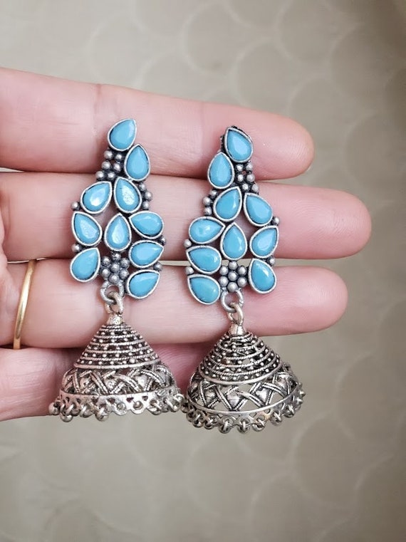 Oxidized Jhumka Earrings Jhumki Indian Jewelry Lightweight Dance Bridesmaids Gifts Oxidised Jhumka Bollywood Jewelry Party Etsy UK