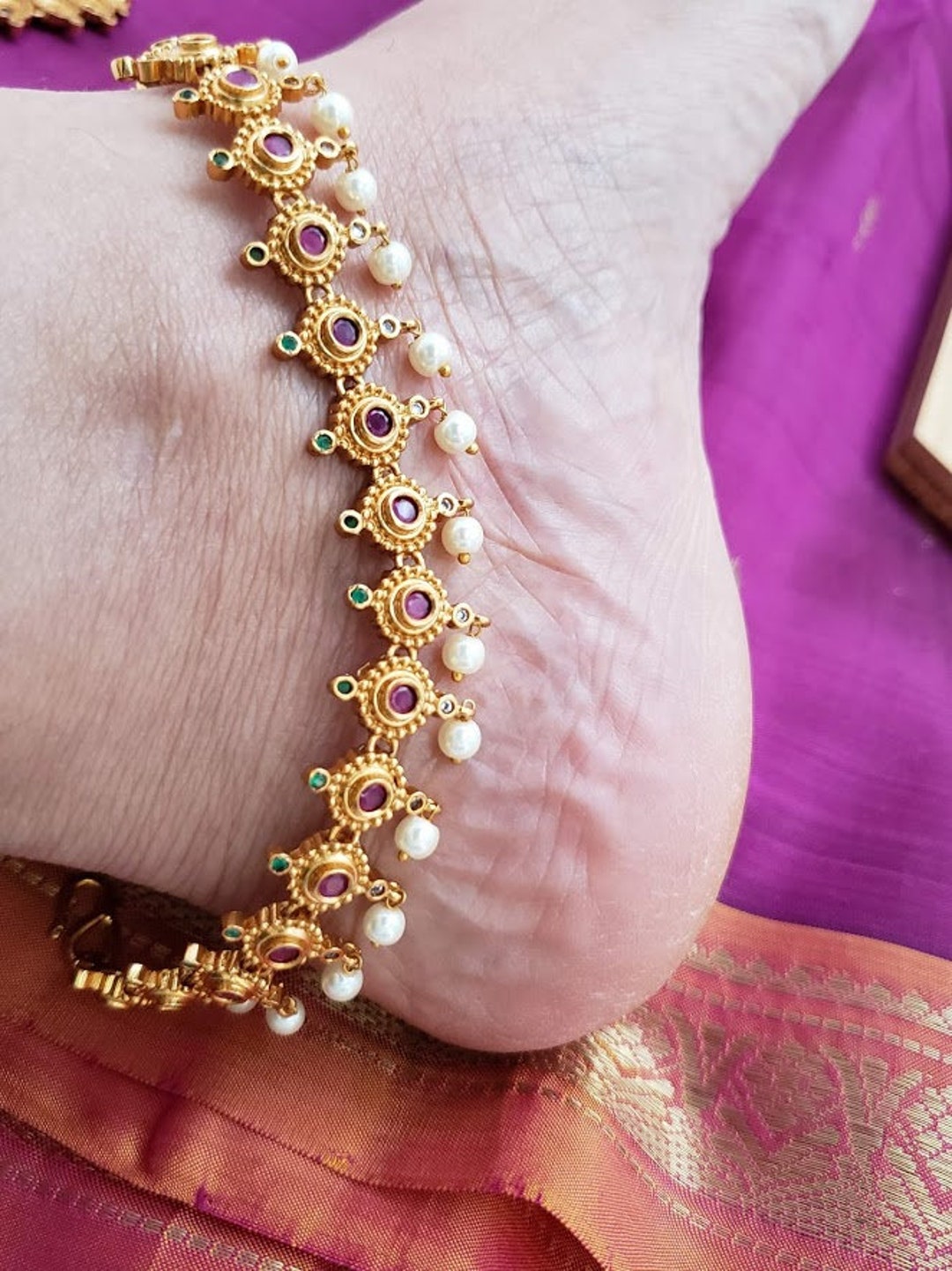 Bridal | Antique Gold Payal | Anklets | Temple Jewelry | Foot Jewelry ...