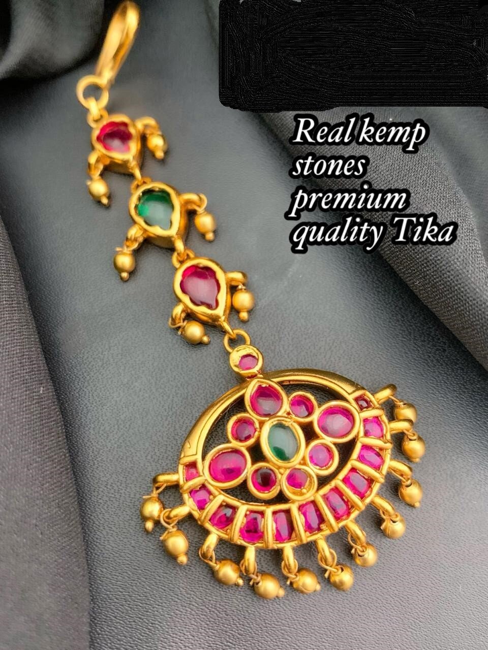 Gold Replica Kemp Stone Maang Teeka Temple jewelry Bridal | Etsy