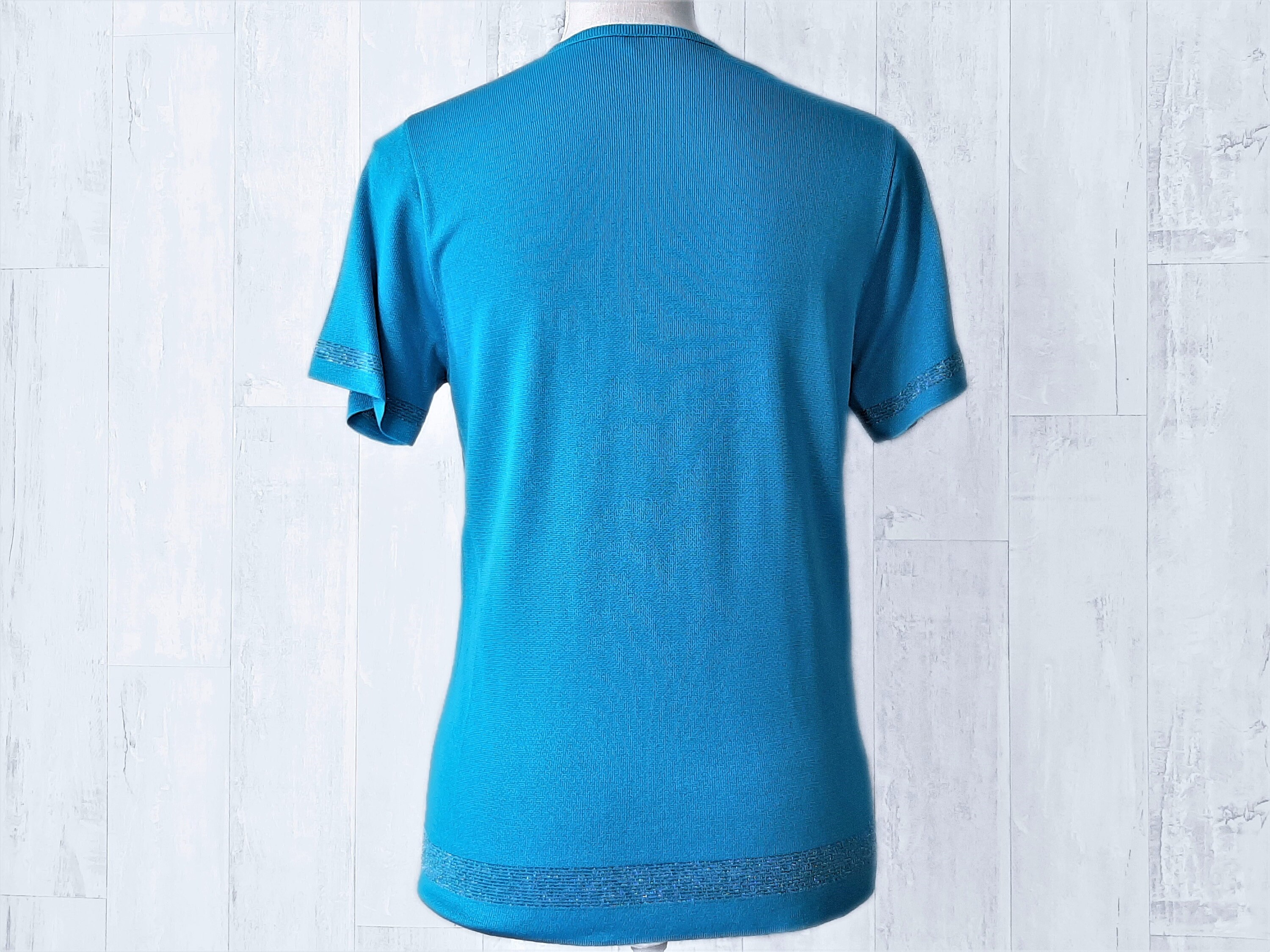 Bright Blue Turquoise Knit Top, Sweetheart Neckline Top, 1970s Short ...