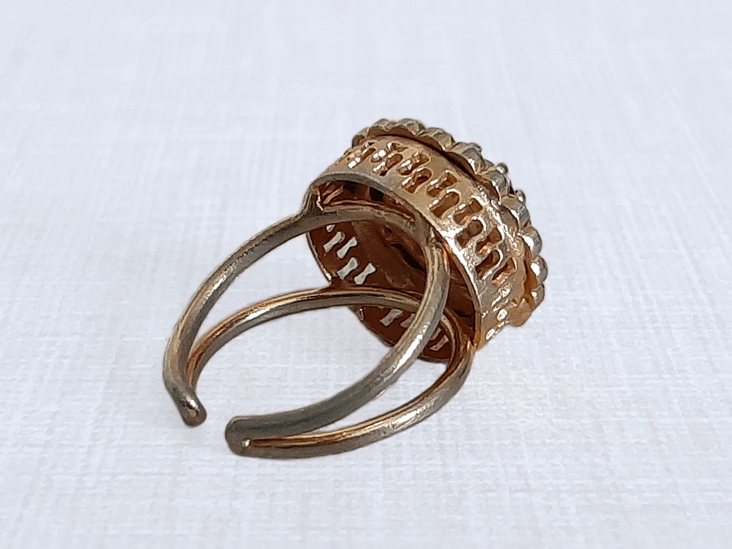 1970s Red Adjustable Ring, 1970s Diamante Ring, 70s Flower Style ...