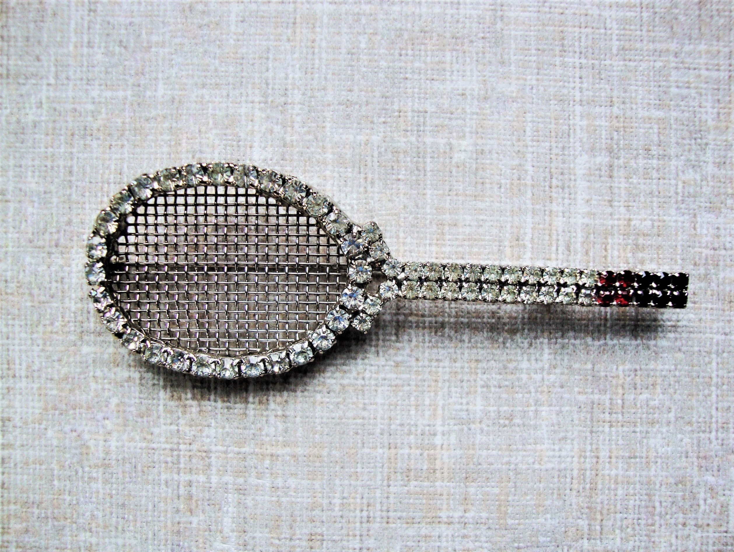 Diamante Tennis Racket Brooch, Tennis Racket Brooch, Vintage Tennis ...