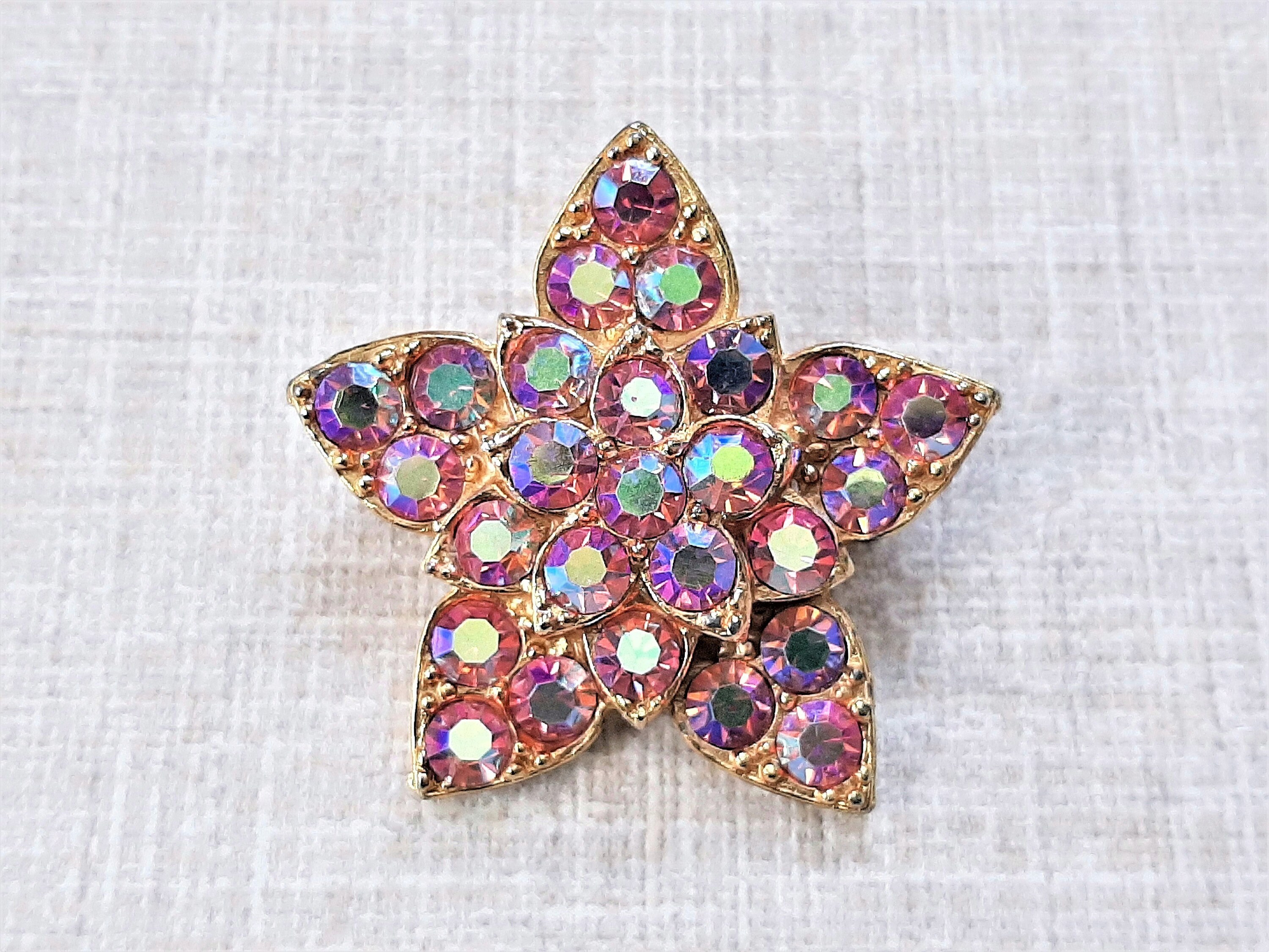 50s Diamante Star Brooch, Vtg 50s Flower Brooch, Vtg 1950s Brooch ...