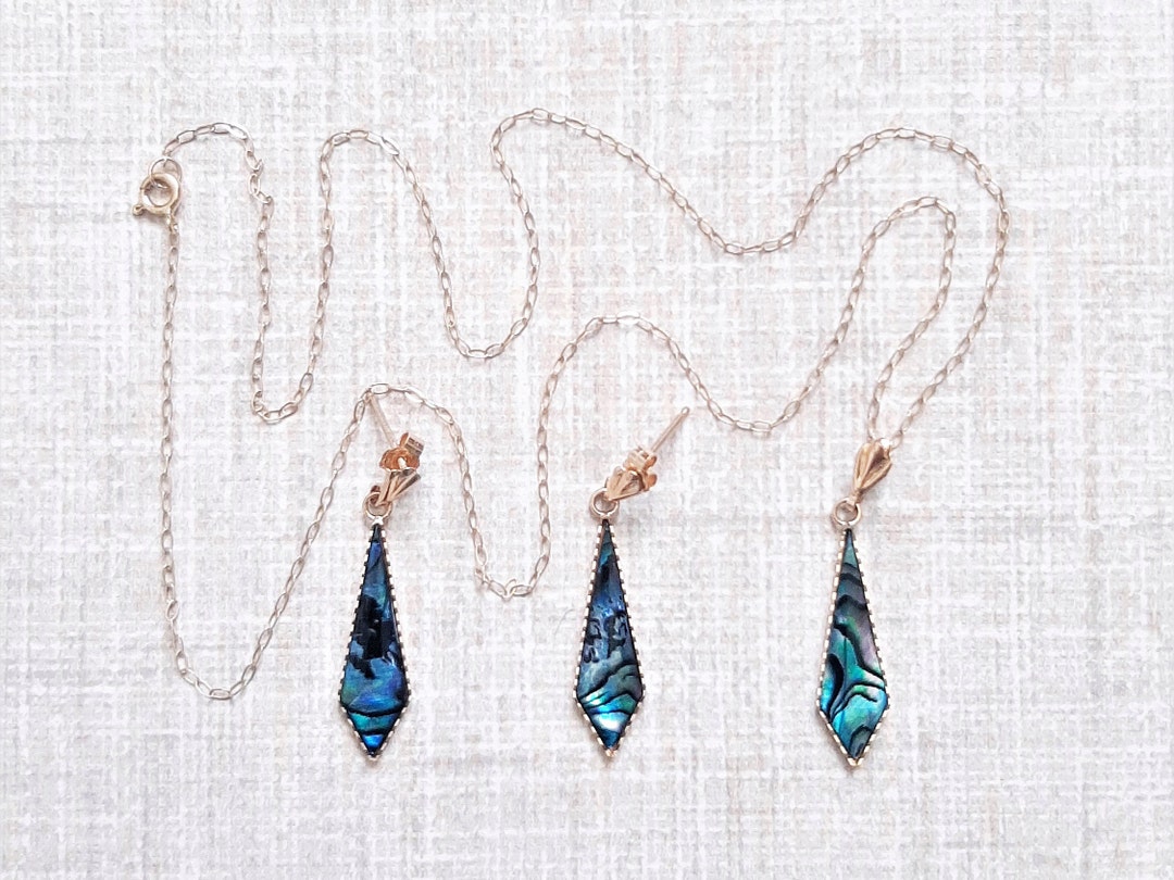 9ct Abalone Shell Jewellery Set, Abalone Earrings, Preloved Pendant and ...