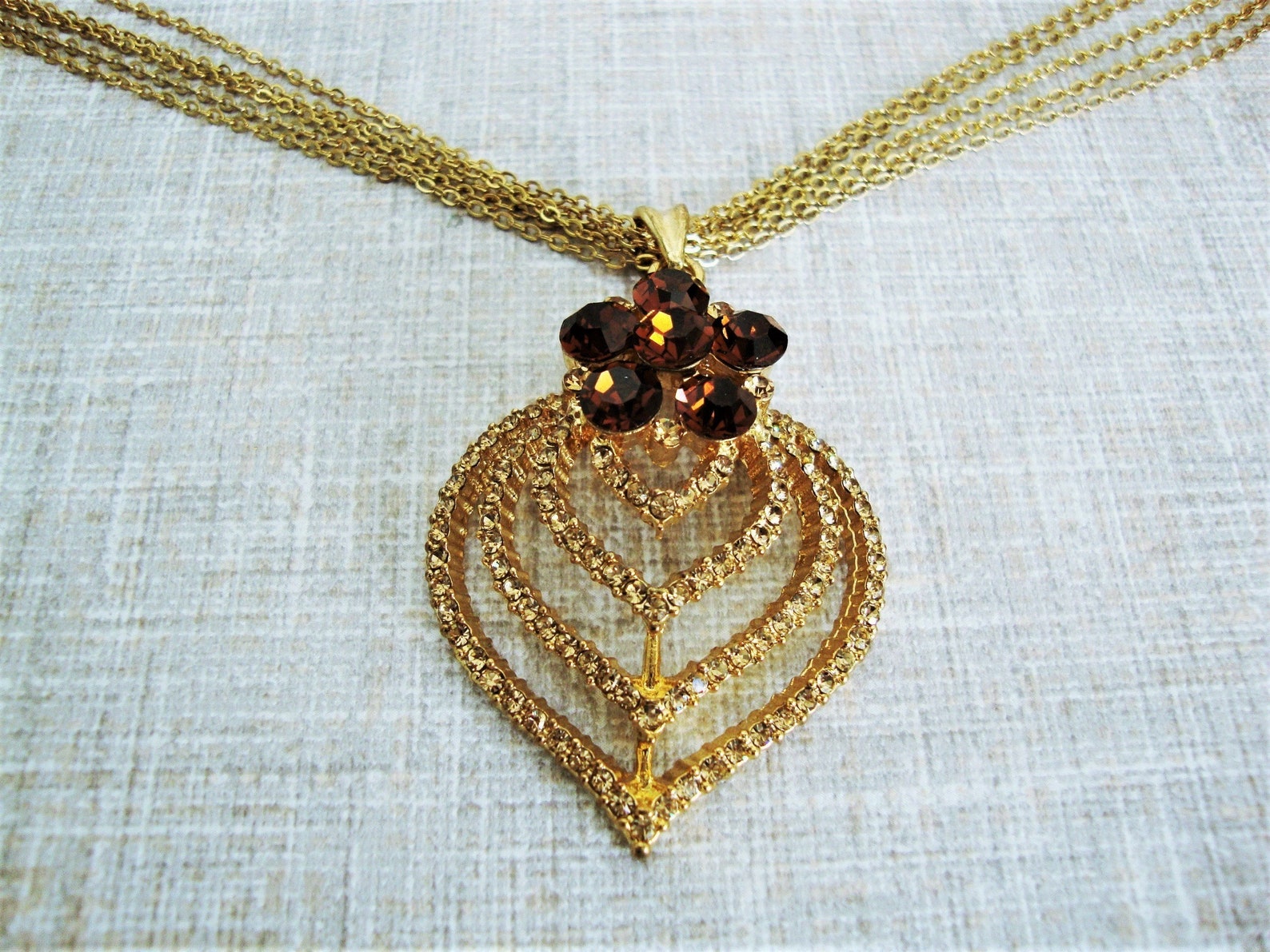 70s Style Heart Necklace, Diamante Heart Necklace, Vtg Diamante ...