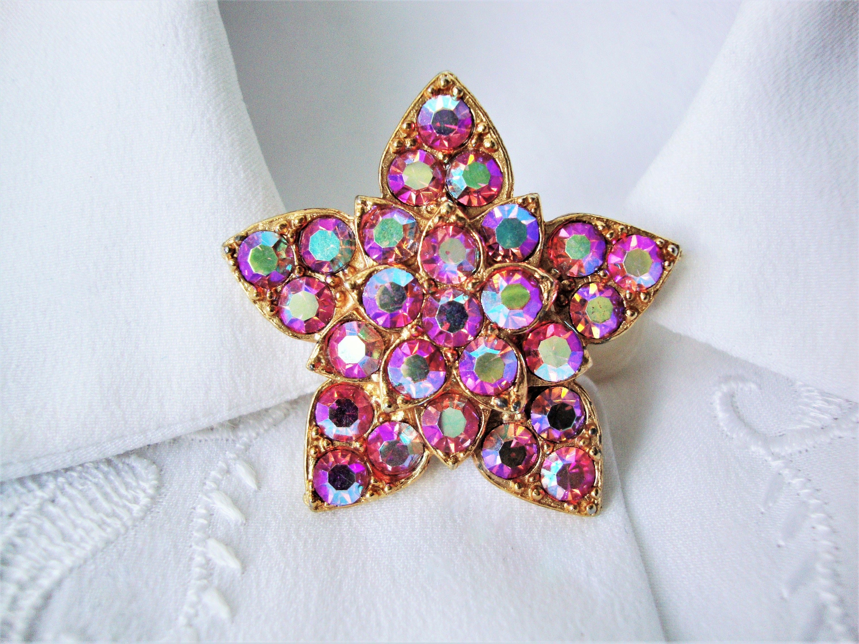 50s Diamante Star Brooch, Vtg 50s Flower Brooch, Vtg 1950s Brooch ...