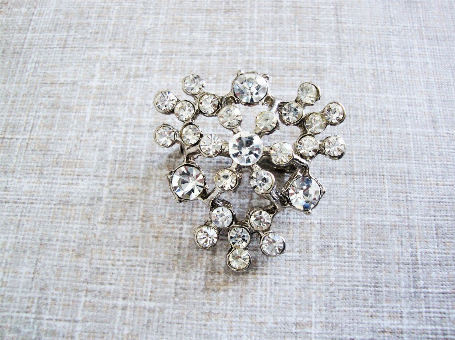 Triangular Diamante Brooch, 80s Triangular Brooch, Vtg Silver Tone ...