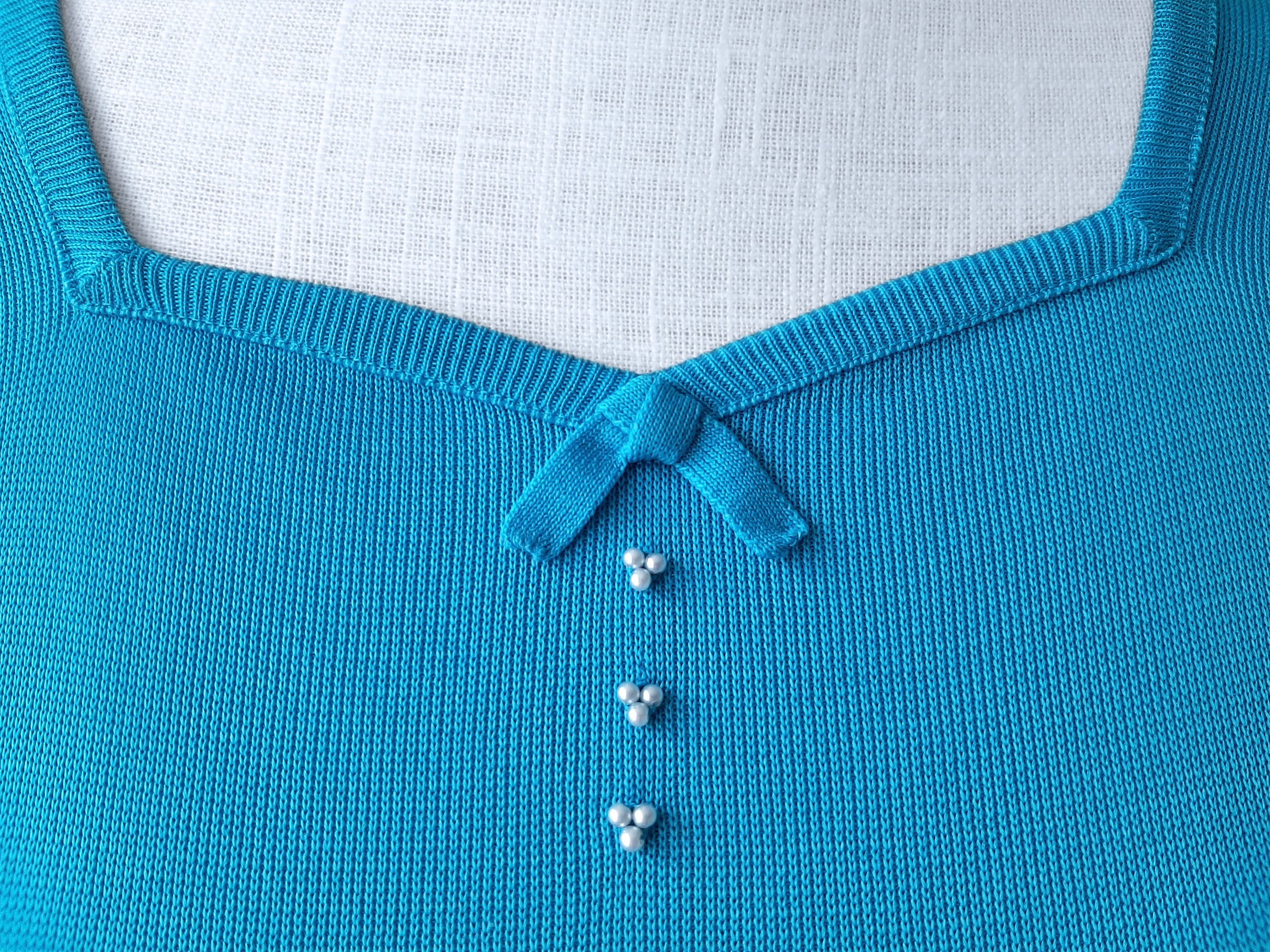 Bright Blue Turquoise Knit Top, 1970s Short Sleeved Knit, 1970s ...