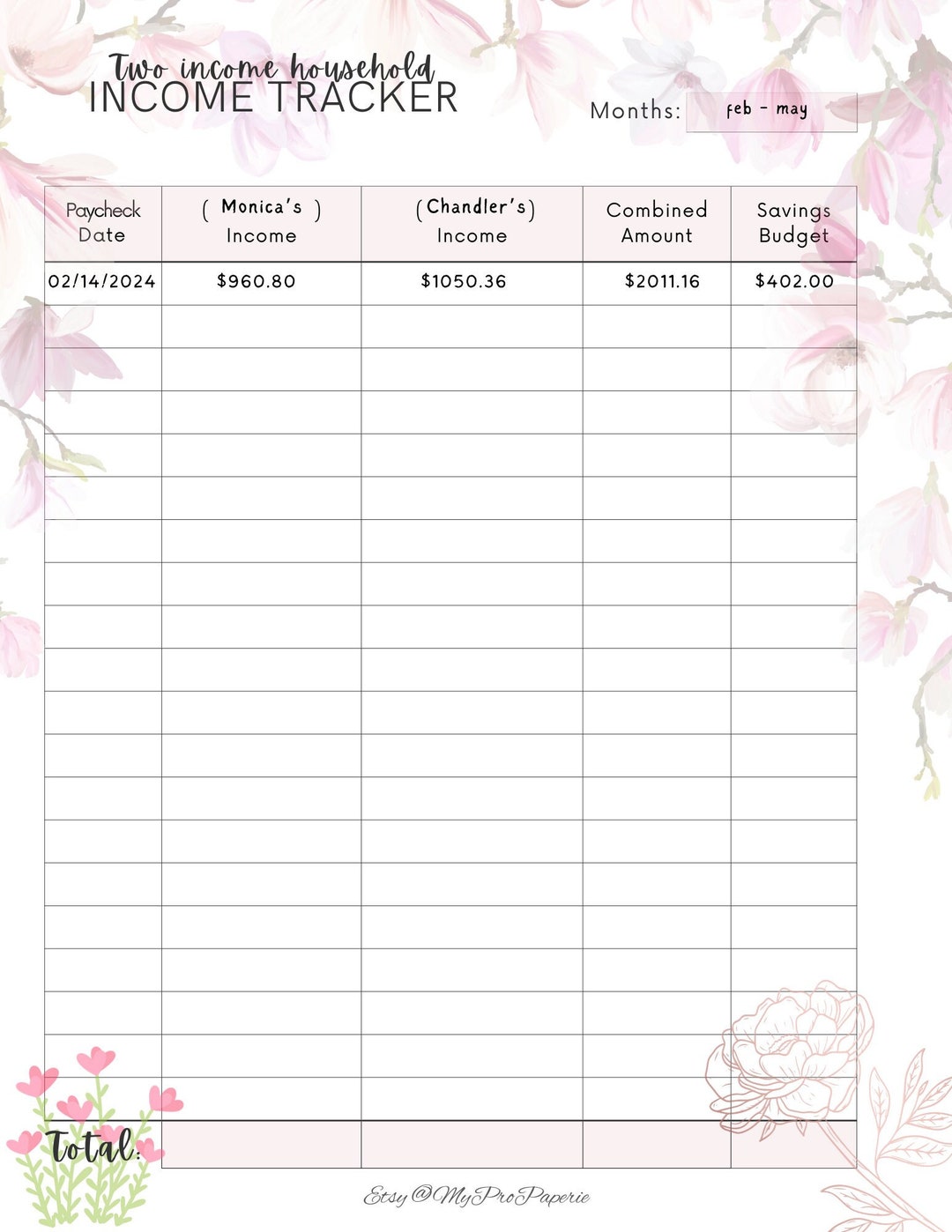 Two Income Household Tracker, Paycheck Budget Planner, Double Income ...