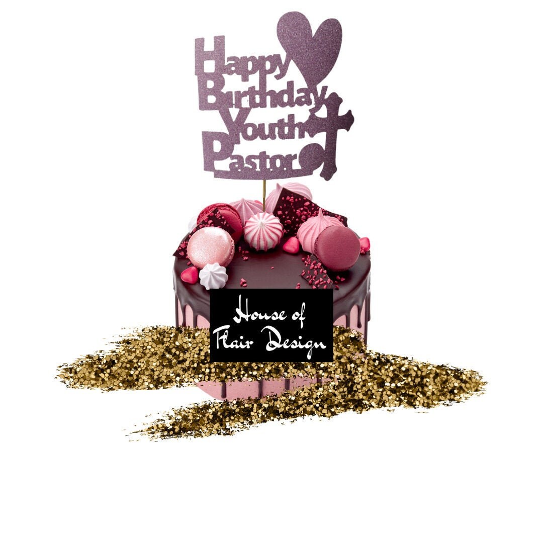 Happy Birthday Youth Pastor, Blush Pink Glitter Cake Topper - Colour ...