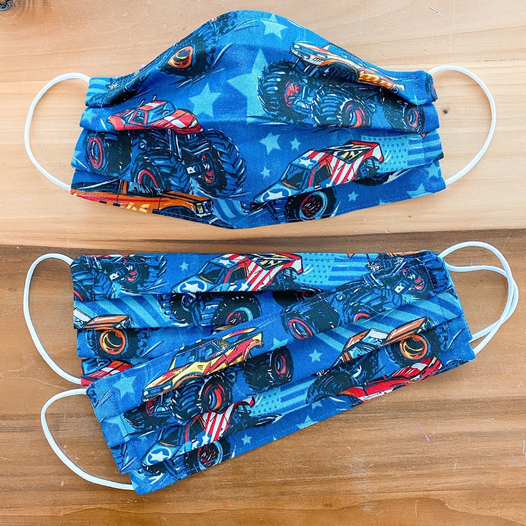 Custom Sizing / Monster Trucks Kids Face Mask / 100% Cotton / Pellon ...