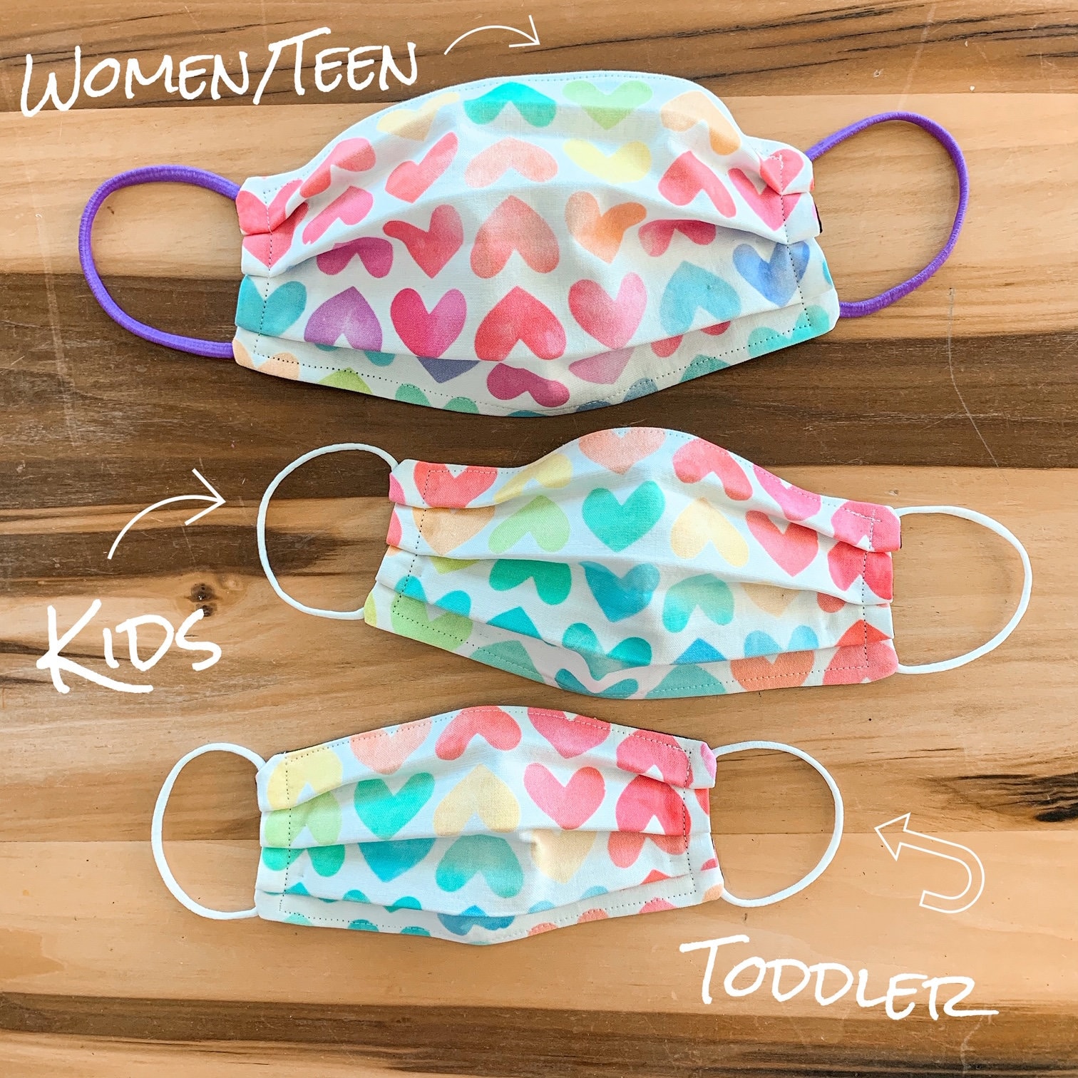 Custom Sizing / Rainbow Hearts Face Mask / 100% Cotton / 3 Layers ...