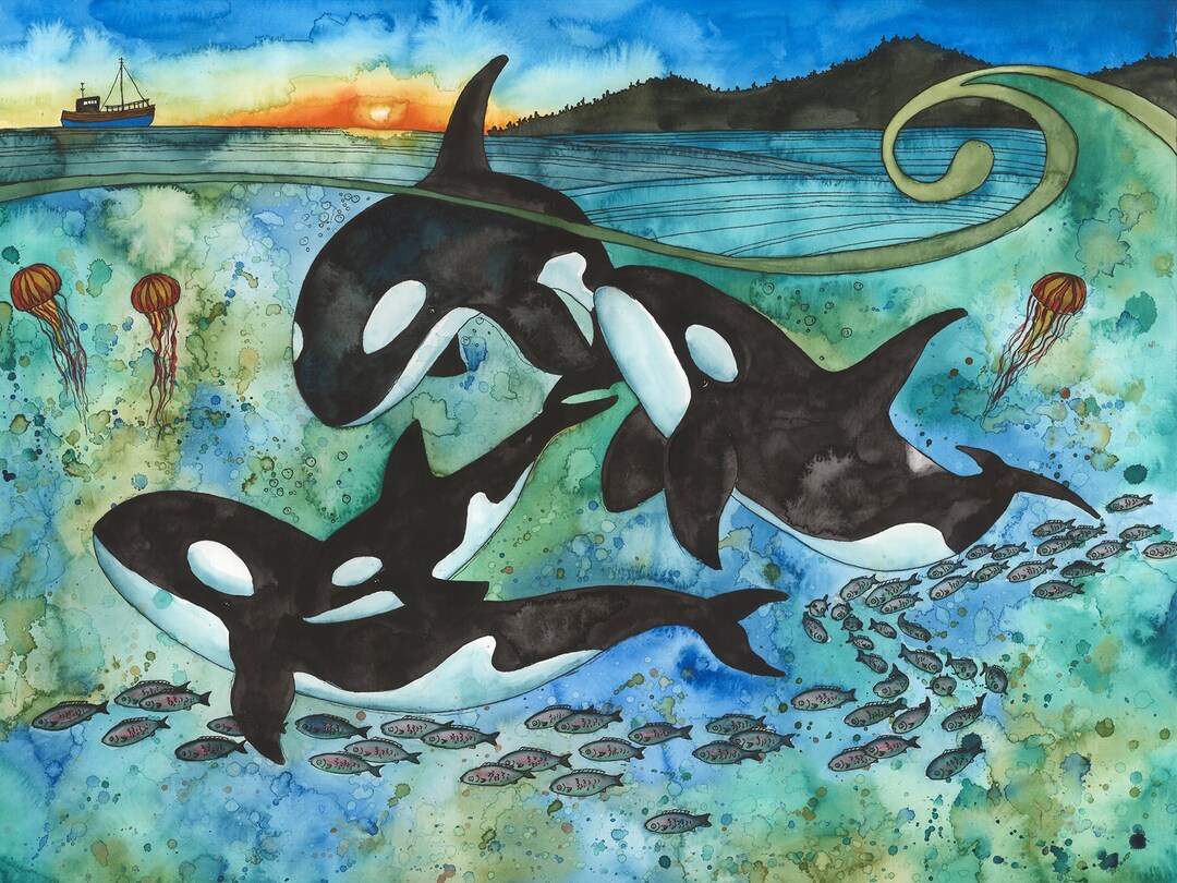 PAPER PRINT Orcas Watercolour - Etsy