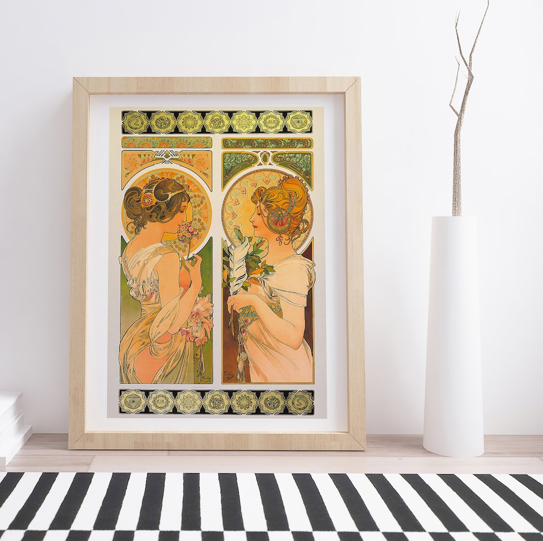 Primrose and Feather by Alphonse Mucha | Vintage Art Nouveau Print - Etsy
