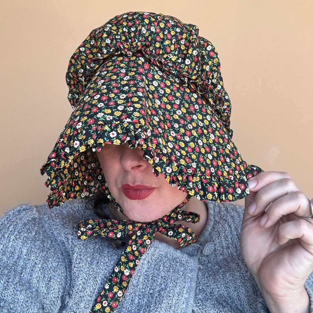 70s 80s Vintage Calico Bonnet Dark Floral Sunbonnet - Etsy