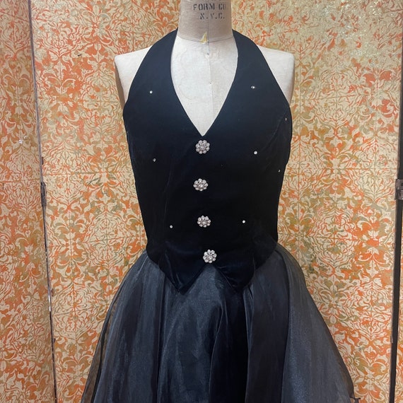 Hoco Dress Black Velvet S/M Vintage Halter Dress 1990s - Gem