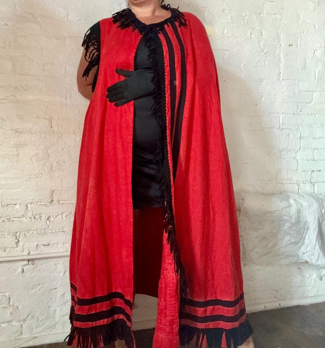 Vintage Red & Black Fringed Cape Homemade Halloween Costume - Etsy