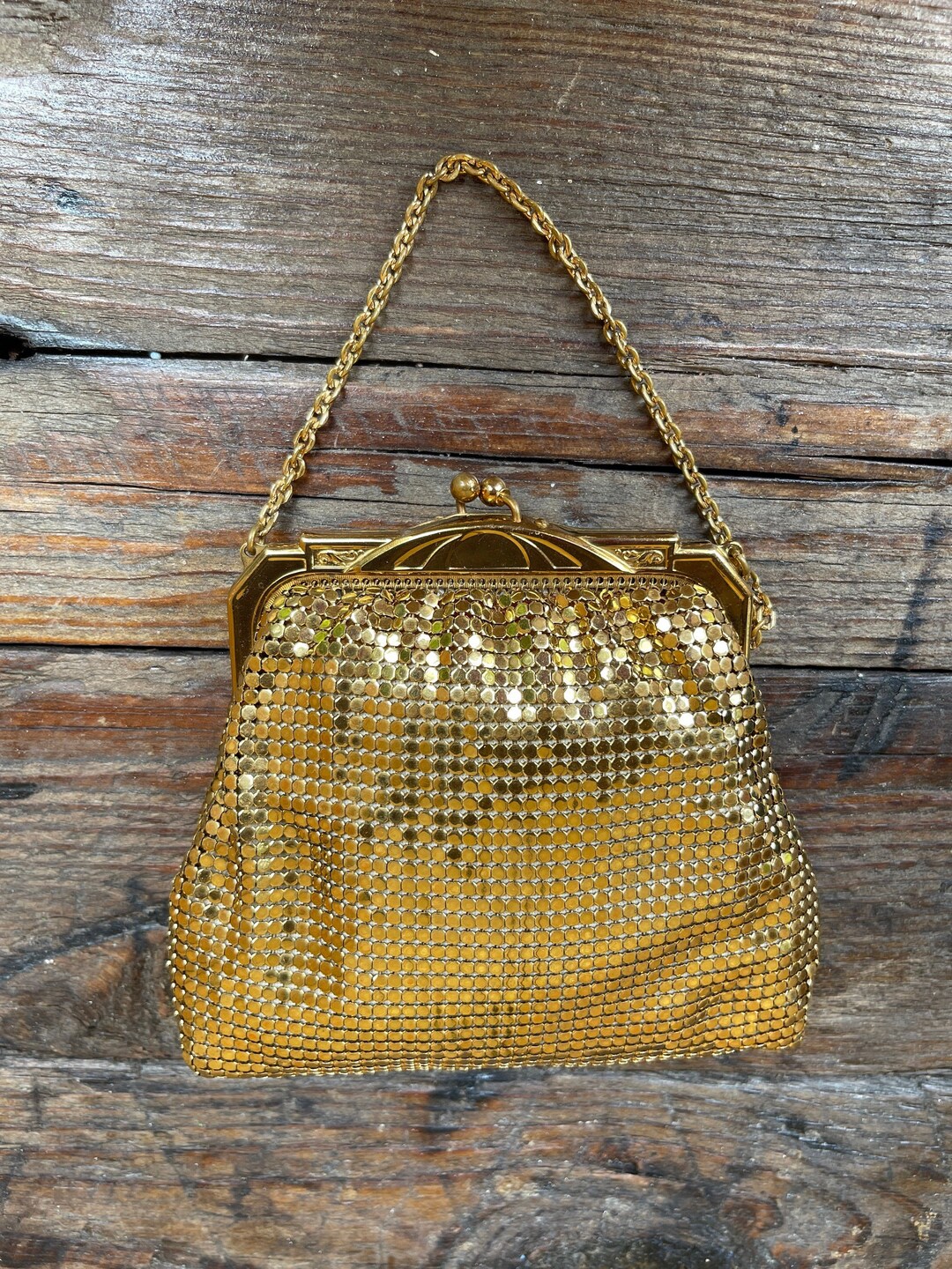 Vintage Whiting & Davis Tiny Gold Metal Mesh Wristlet Purse W Chain ...