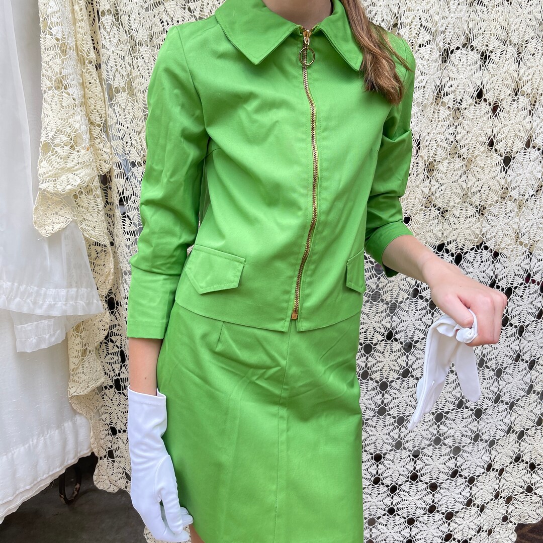 60s Vintage Girls Green Skirt and Jacket Set Russ - Etsy