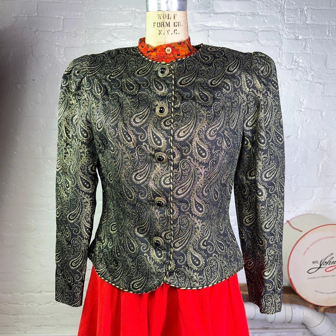 80s Gold Brocade Jacket M Metallic Paisley Jacket - Etsy