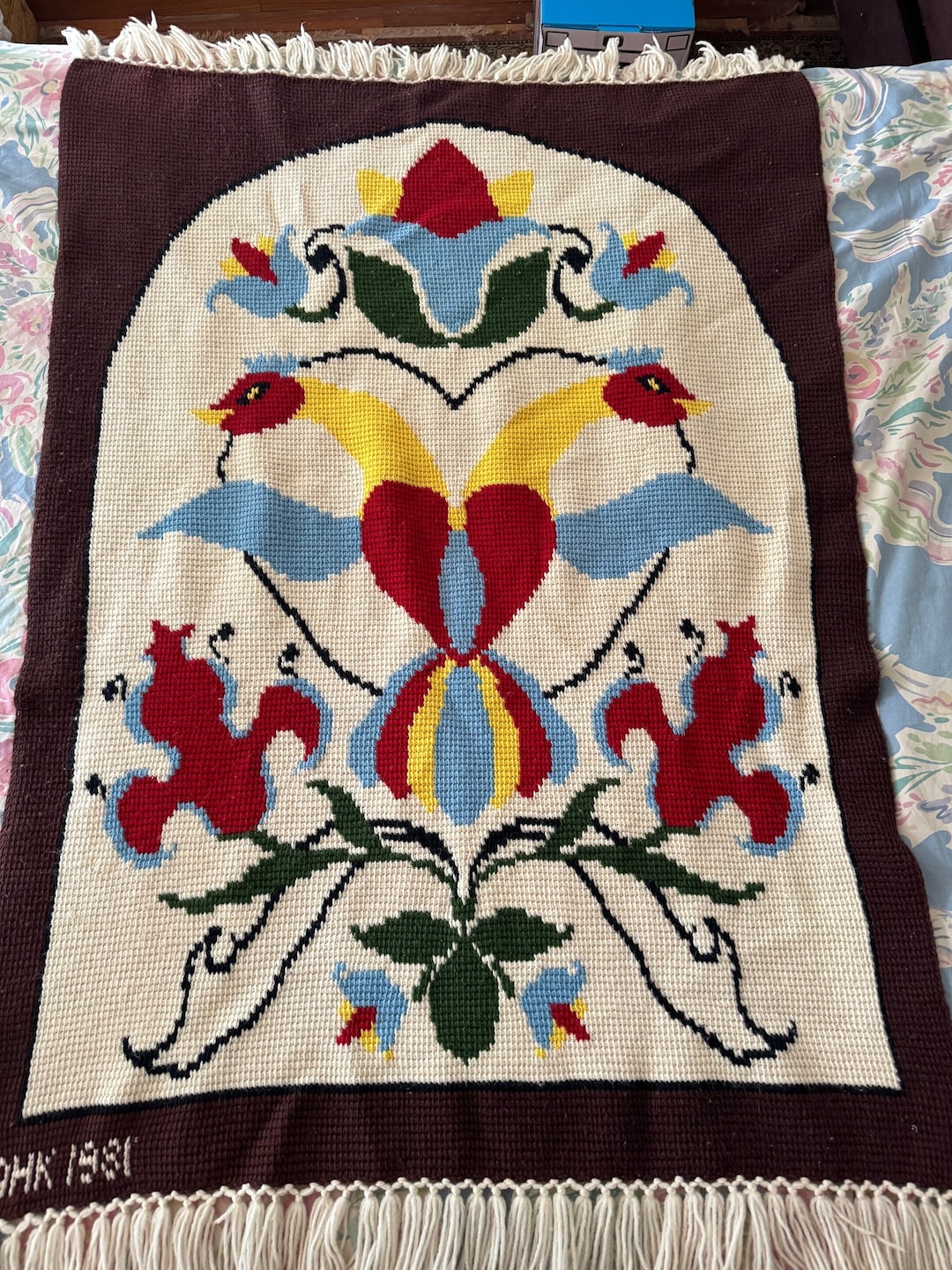 70s Folkloric Home Decor Vintage Afghan Pennsylvania Dutch Blessing ...