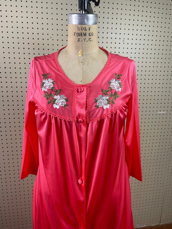 70s Vintage Robe M Lorraine Dressing Gown Coral Nylon… - Gem