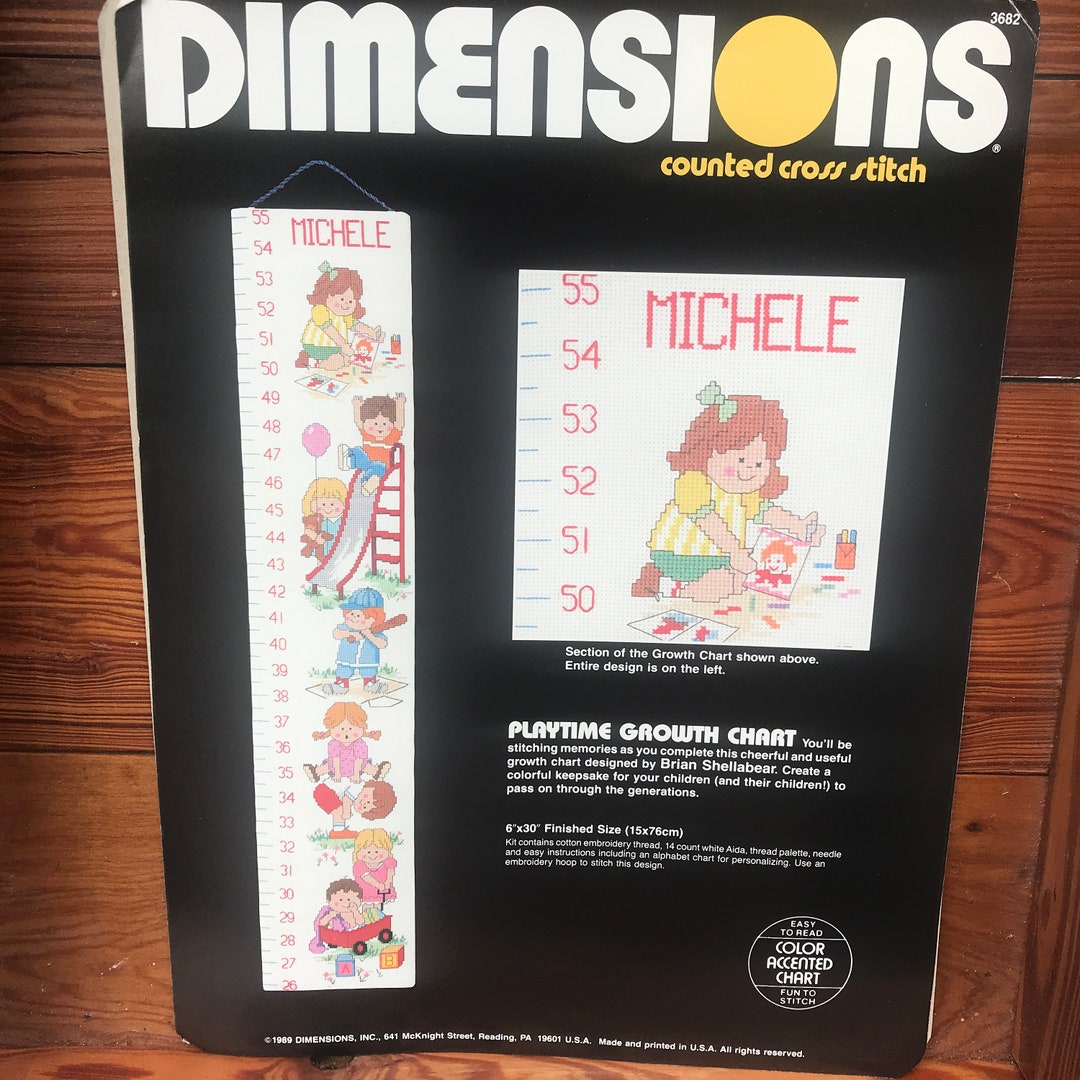 80s Vintage Dimensions Counted Cross Stitch Kit Playtime Growth Chart ...